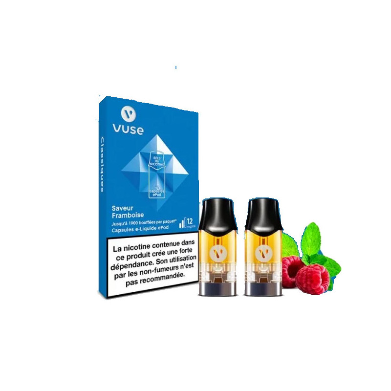 Capsules ePod Vuse saveur Framboise Taux de nicotine 12 mg/ml